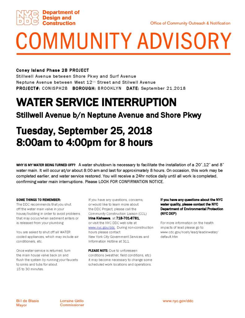 WATER SERVICE INTERRUPTION – Sea Gate